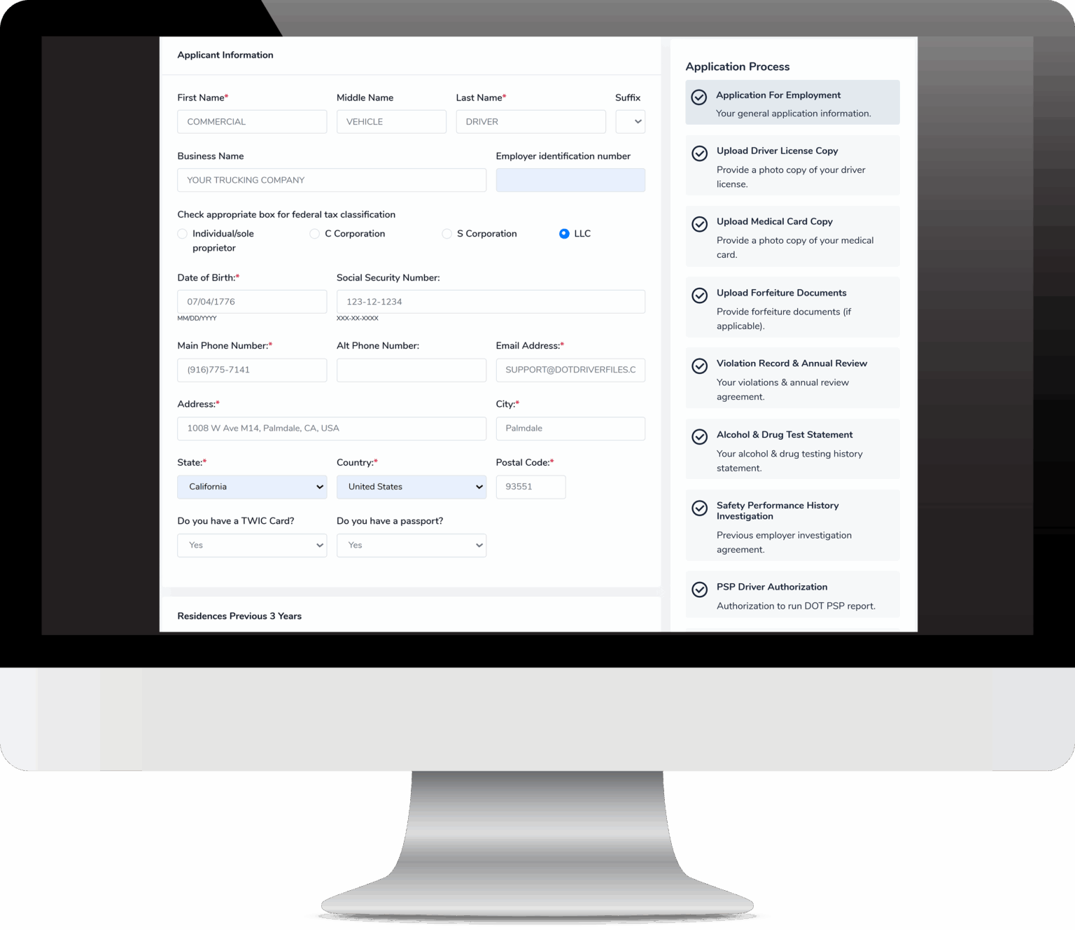 DOT Driver Employment Application Online