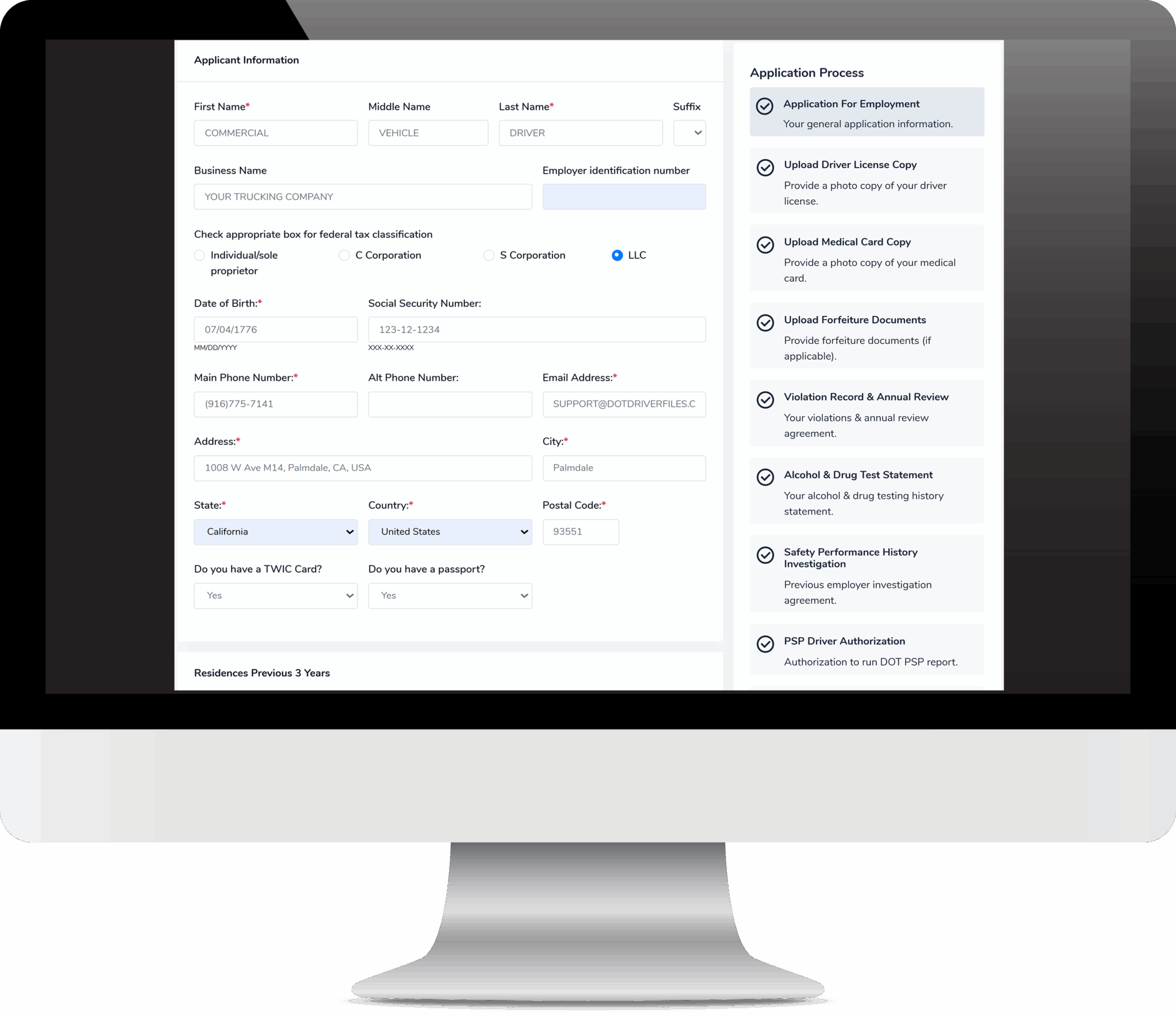 DOT Driver Employment Application Online